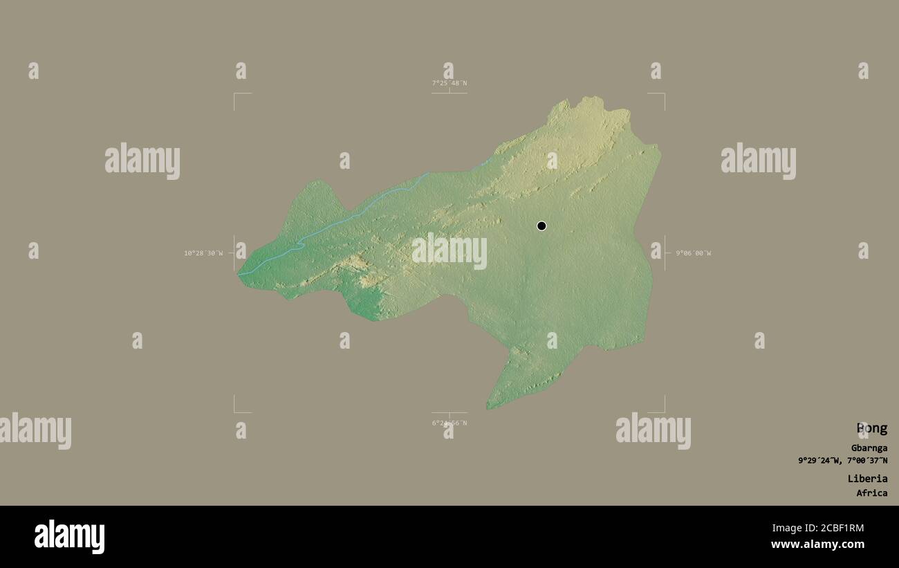 Area of Bong, county of Liberia, isolated on a solid background in a ...