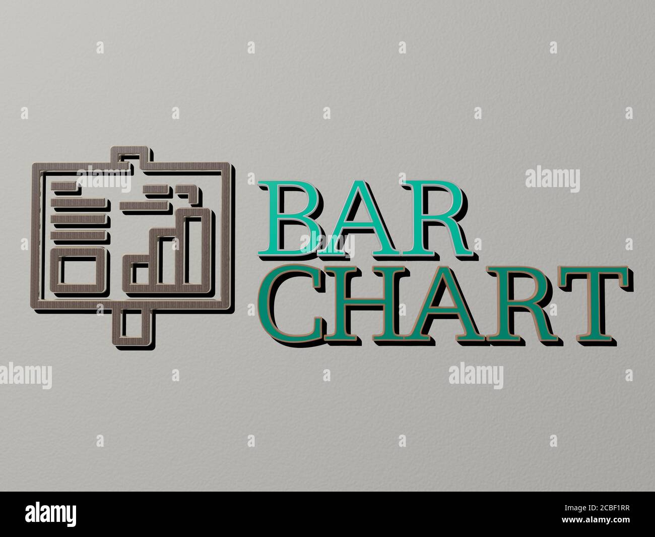 bar chart icon and text on the wall - 3D illustration for background ...