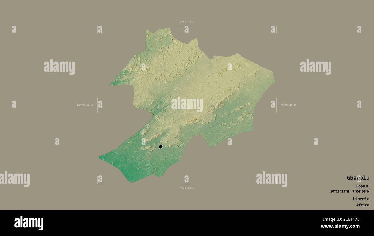 Area of Gbapolu, county of Liberia, isolated on a solid background in a ...