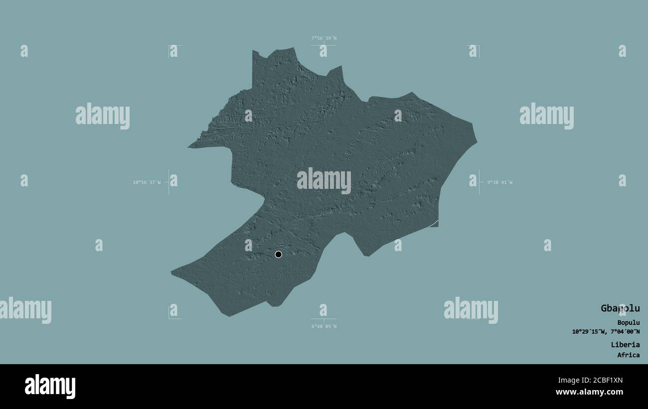 Area of Gbapolu, county of Liberia, isolated on a solid background in a ...