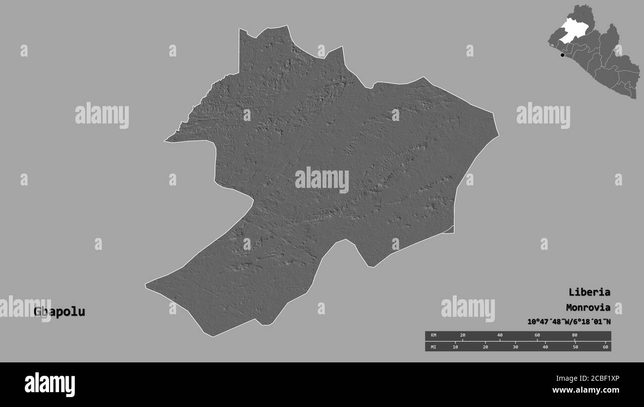 Shape of Gbapolu, county of Liberia, with its capital isolated on solid ...
