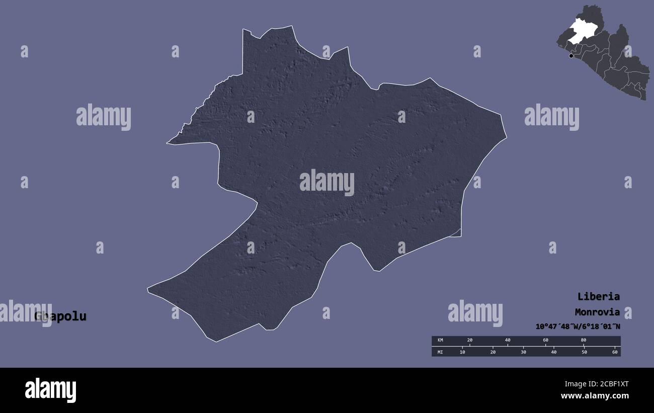 Shape of Gbapolu, county of Liberia, with its capital isolated on solid ...