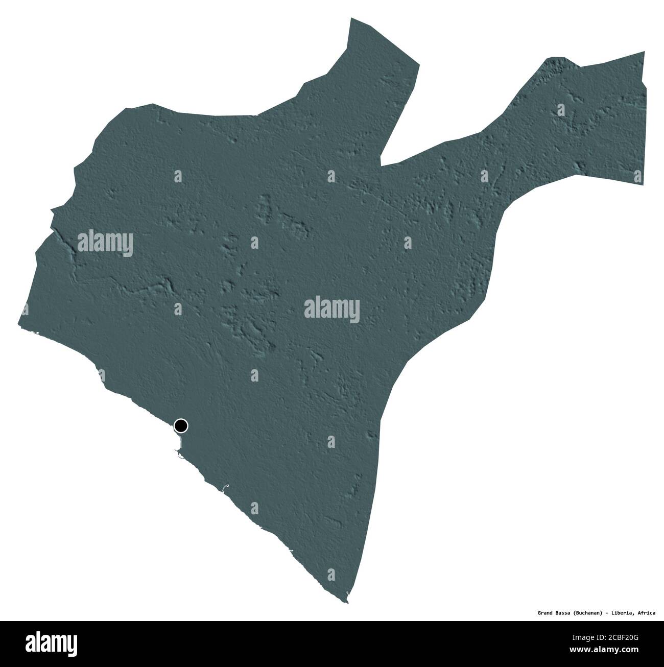 Shape of Grand Bassa, county of Liberia, with its capital isolated on ...