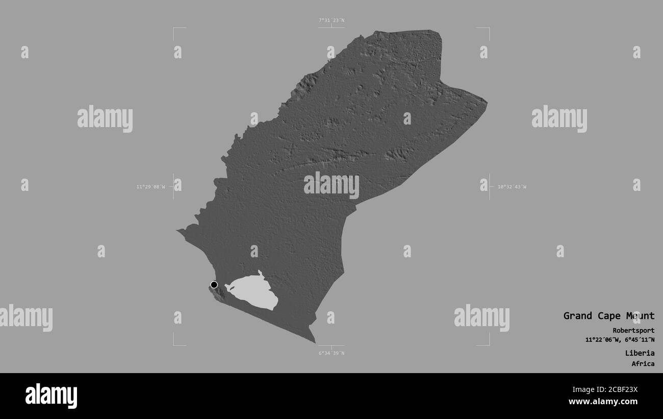 Area of Grand Cape Mount, county of Liberia, isolated on a solid ...
