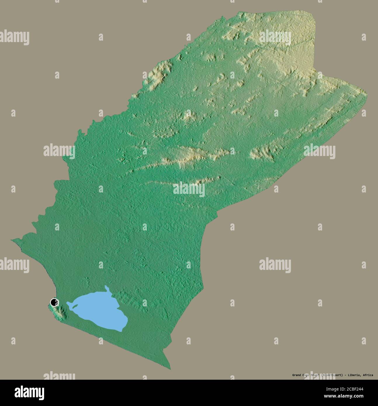 Shape of Grand Cape Mount, county of Liberia, with its capital isolated ...