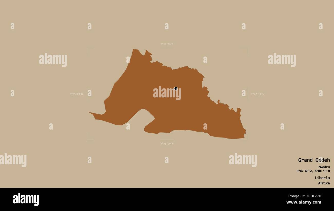 Area of Grand Gedeh, county of Liberia, isolated on a solid background ...