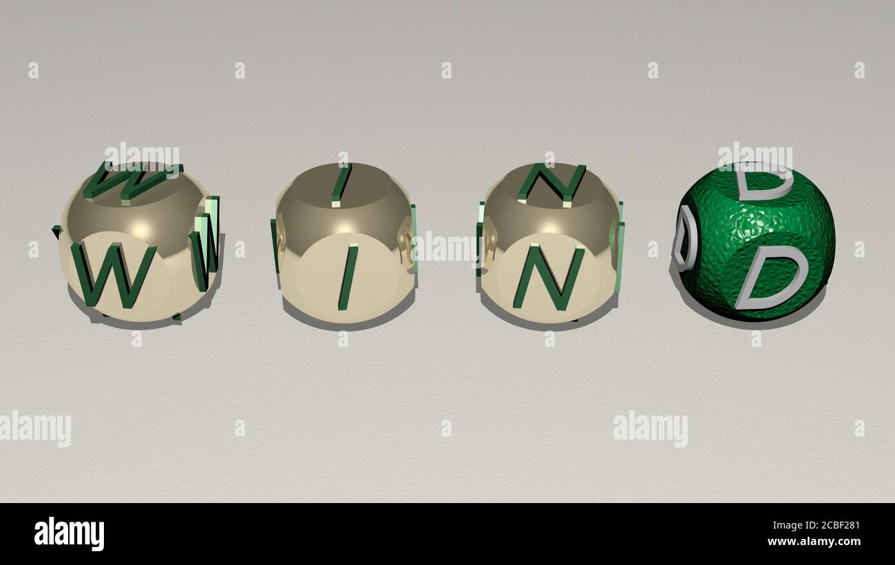 WIND text of cubic individual letters - 3D illustration for background ...