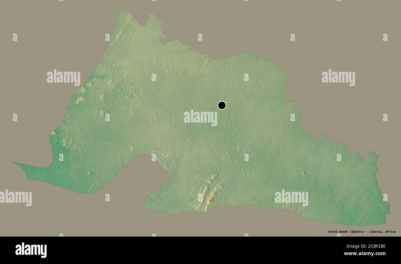 Shape of Grand Gedeh, county of Liberia, with its capital isolated on a ...
