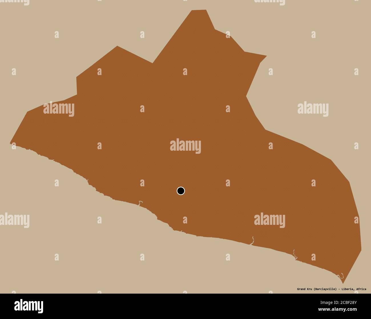 Shape of Grand Kru, county of Liberia, with its capital isolated on a ...