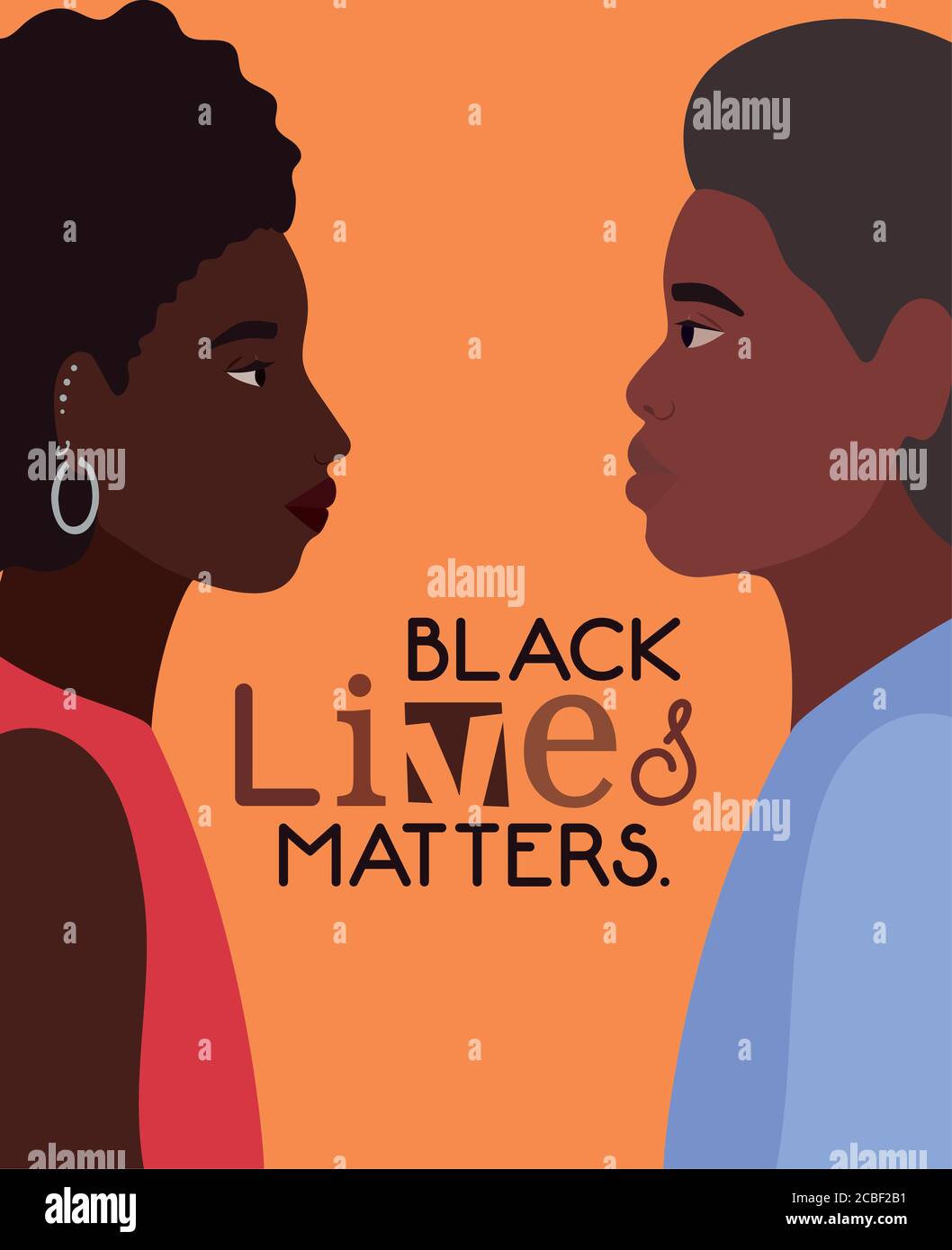 Black afro woman and man cartoons in side view with black lives matters ...