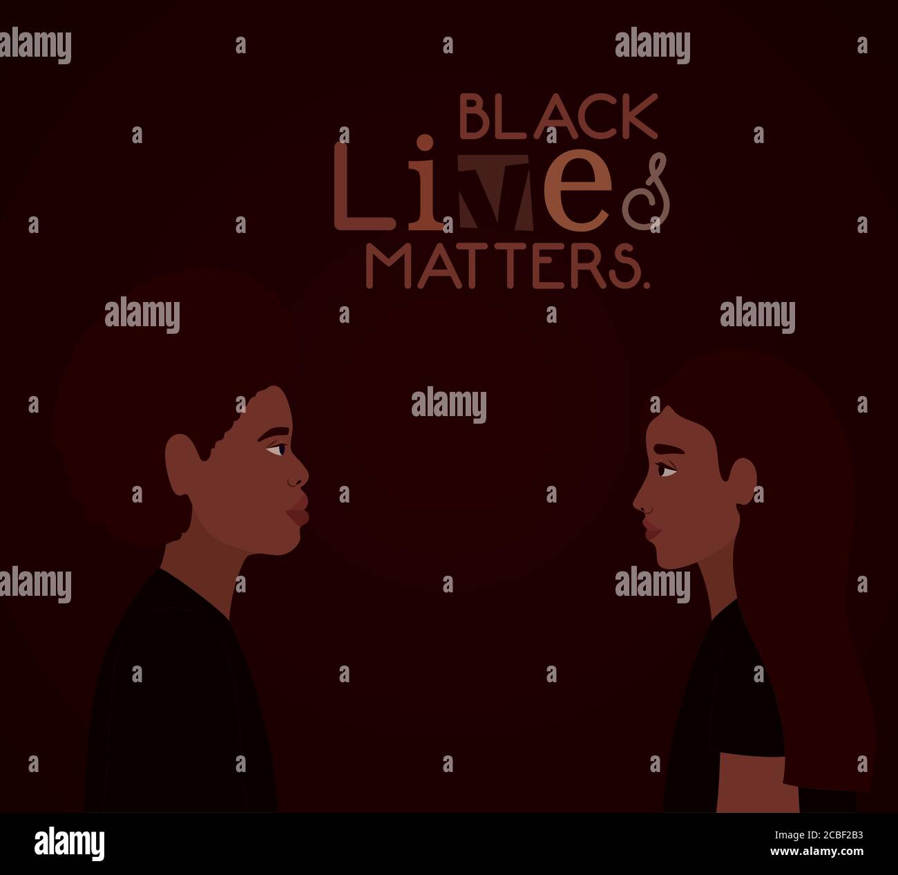 Black woman and afro man cartoons in side view with black lives matters ...