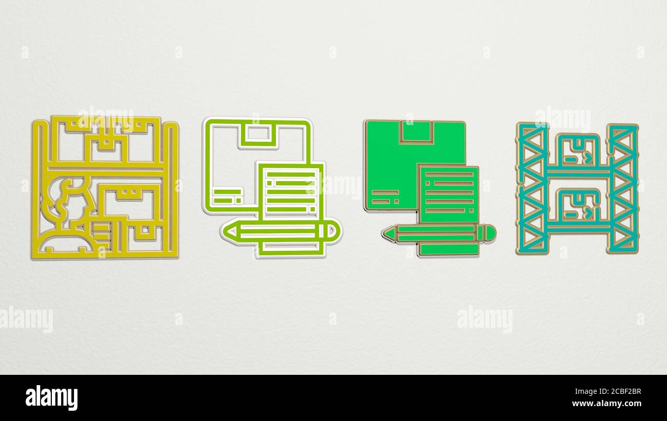 INVENTORY 4 icons set - 3D illustration for business and warehouse ...