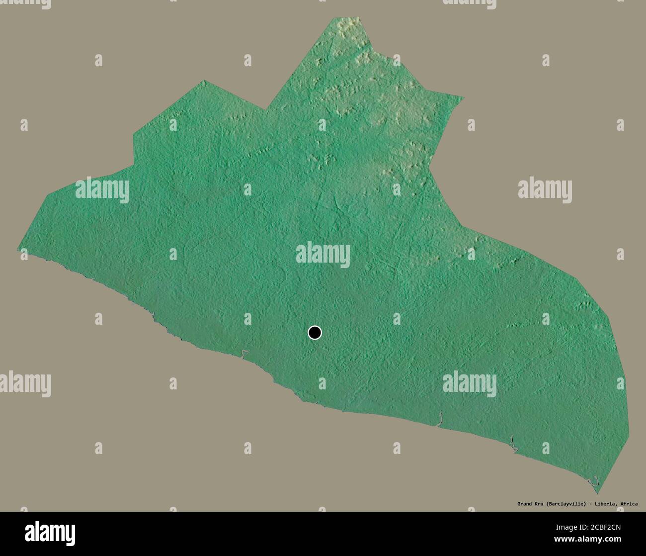 Shape of Grand Kru, county of Liberia, with its capital isolated on a ...