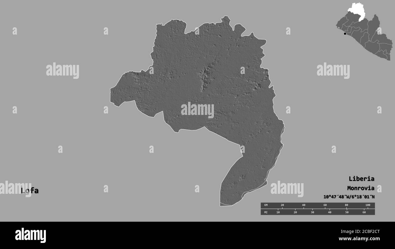 Shape of Lofa, county of Liberia, with its capital isolated on solid ...