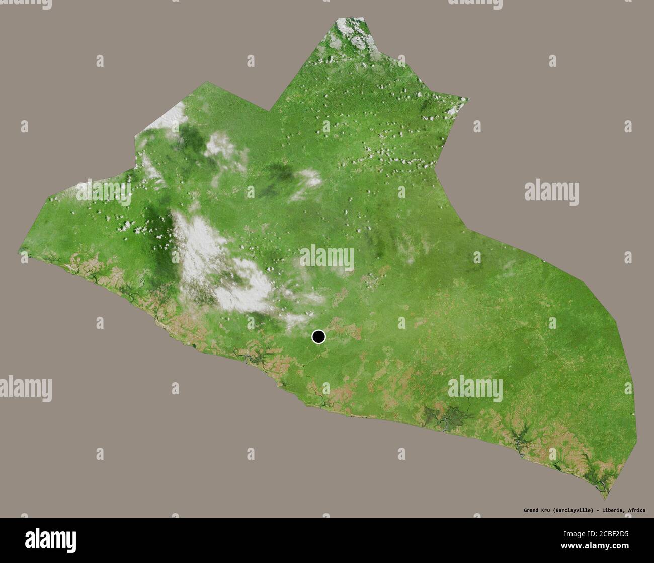 Shape of Grand Kru, county of Liberia, with its capital isolated on a ...