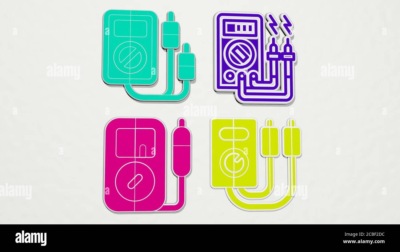 multimeter colorful set of icons - 3D illustration for digital and ...