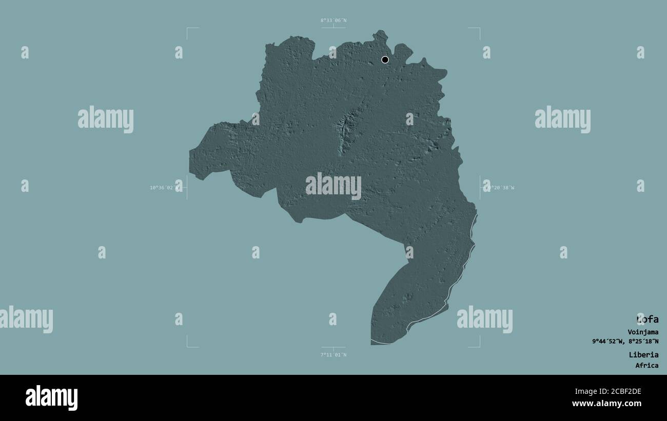 Area of Lofa, county of Liberia, isolated on a solid background in a ...