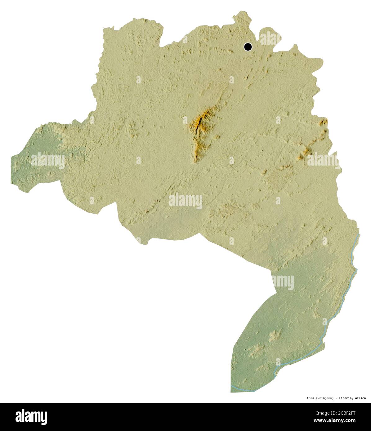 Shape of Lofa, county of Liberia, with its capital isolated on white ...