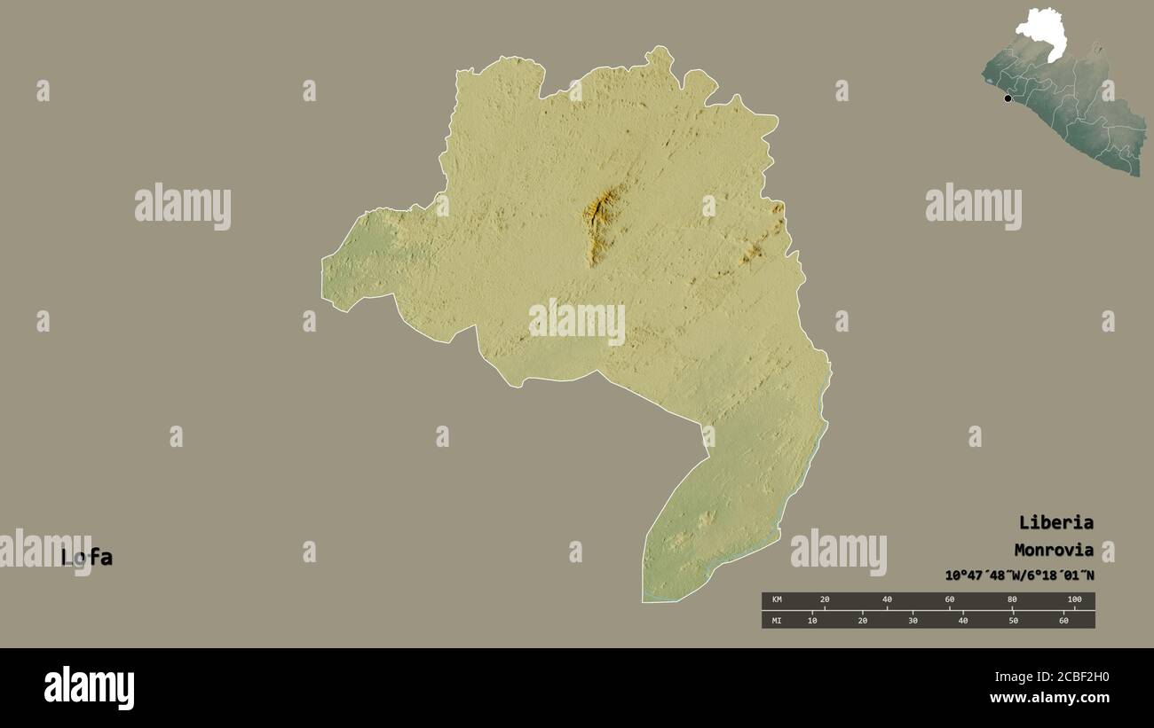 Shape of Lofa, county of Liberia, with its capital isolated on solid ...