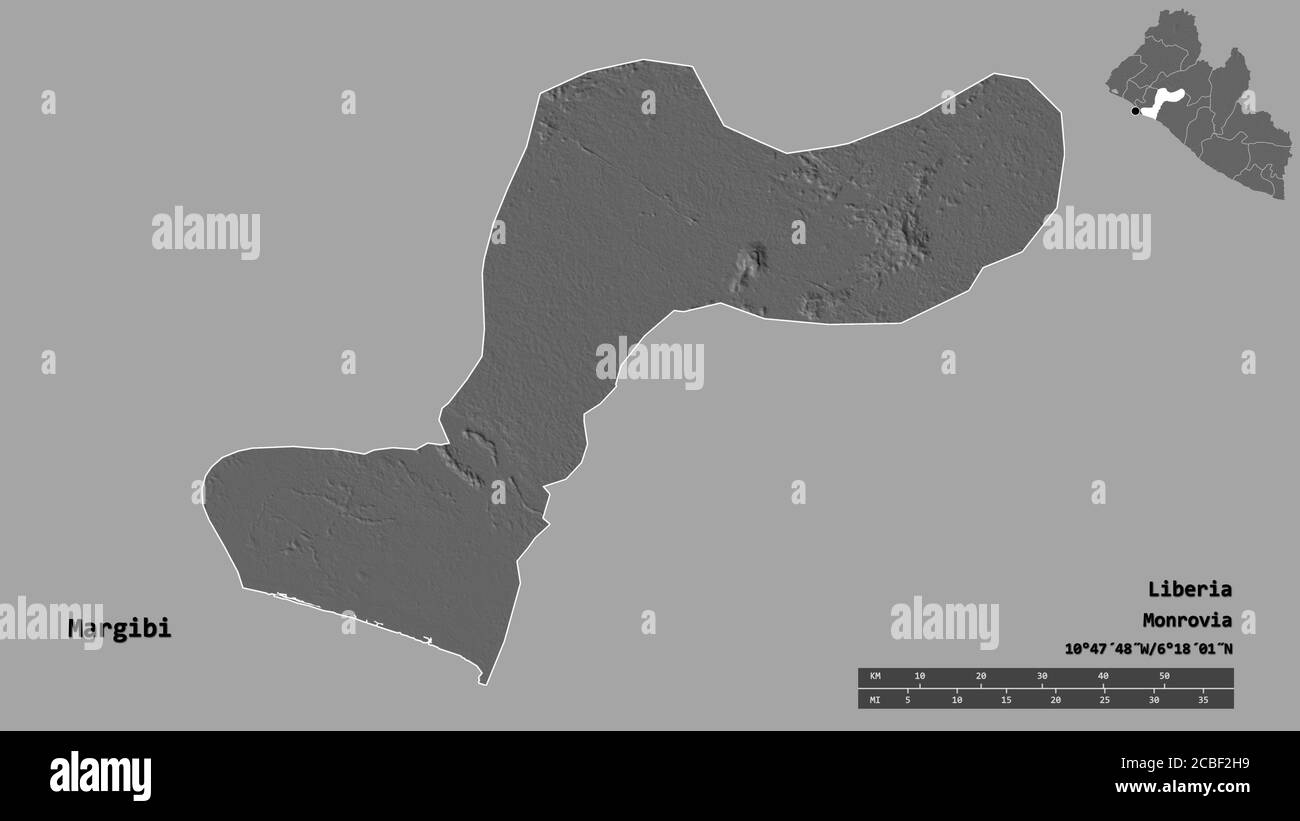 Shape of Margibi, county of Liberia, with its capital isolated on solid ...