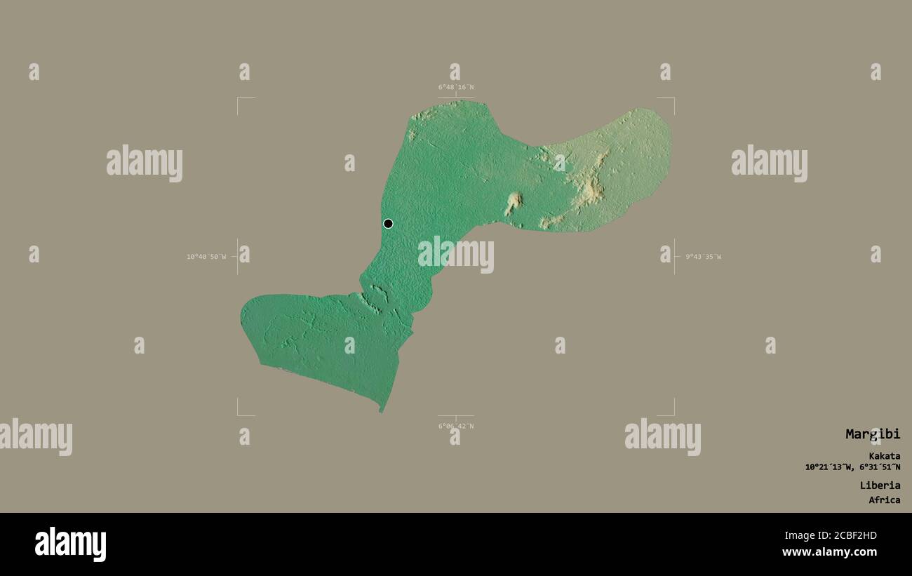 Area of Margibi, county of Liberia, isolated on a solid background in a ...