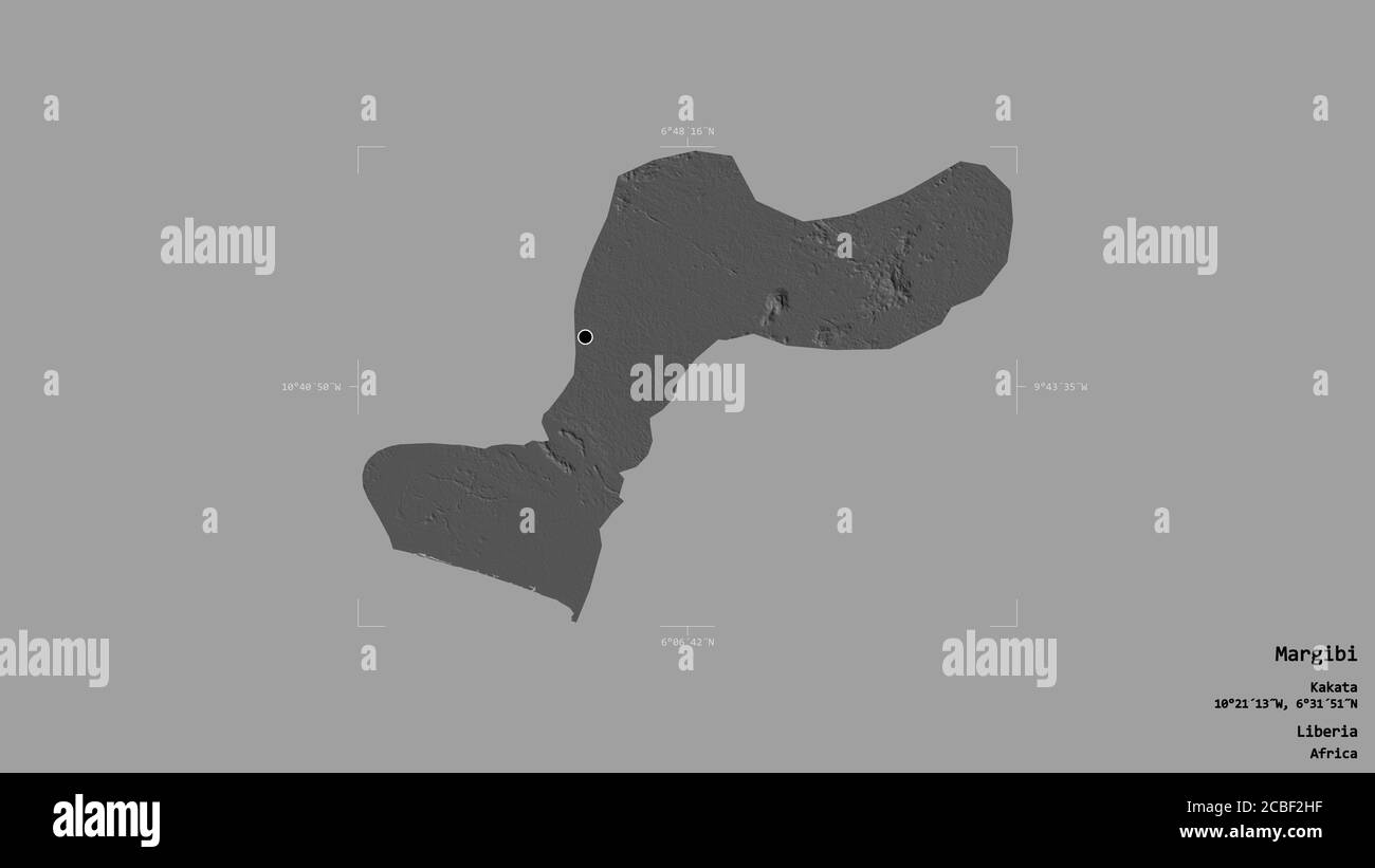 Area of Margibi, county of Liberia, isolated on a solid background in a ...