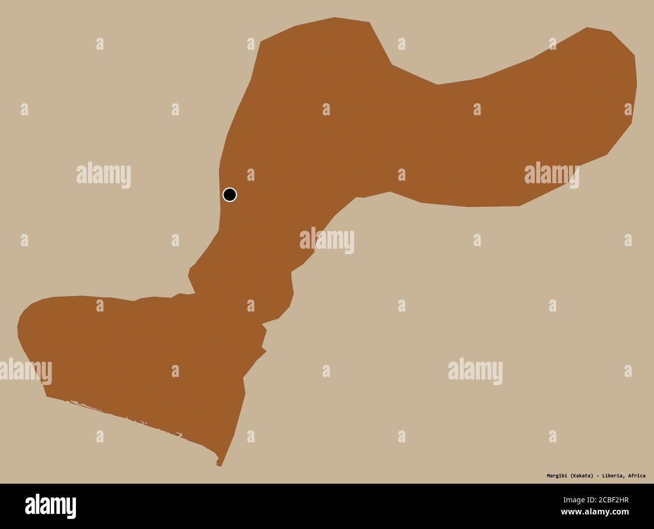 Shape of Margibi, county of Liberia, with its capital isolated on a ...