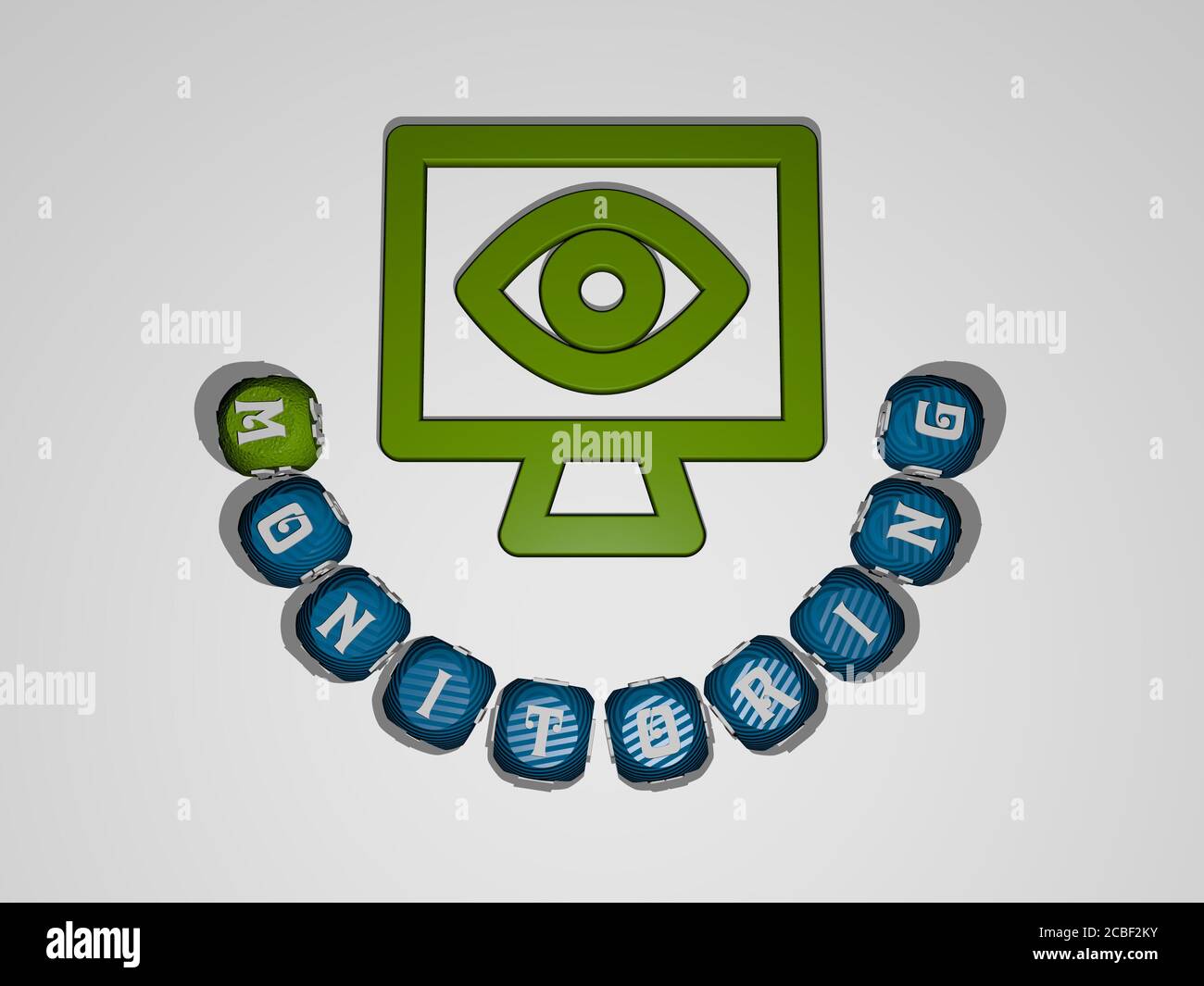 MONITORING text around the 3D icon - 3D illustration for concept and ...