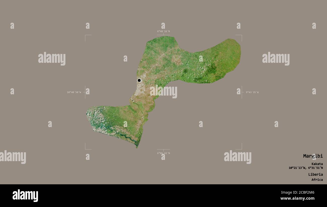 Area of Margibi, county of Liberia, isolated on a solid background in a ...