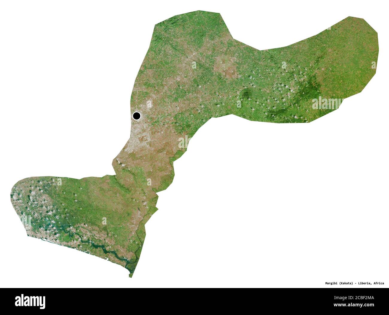 Shape of Margibi, county of Liberia, with its capital isolated on white ...