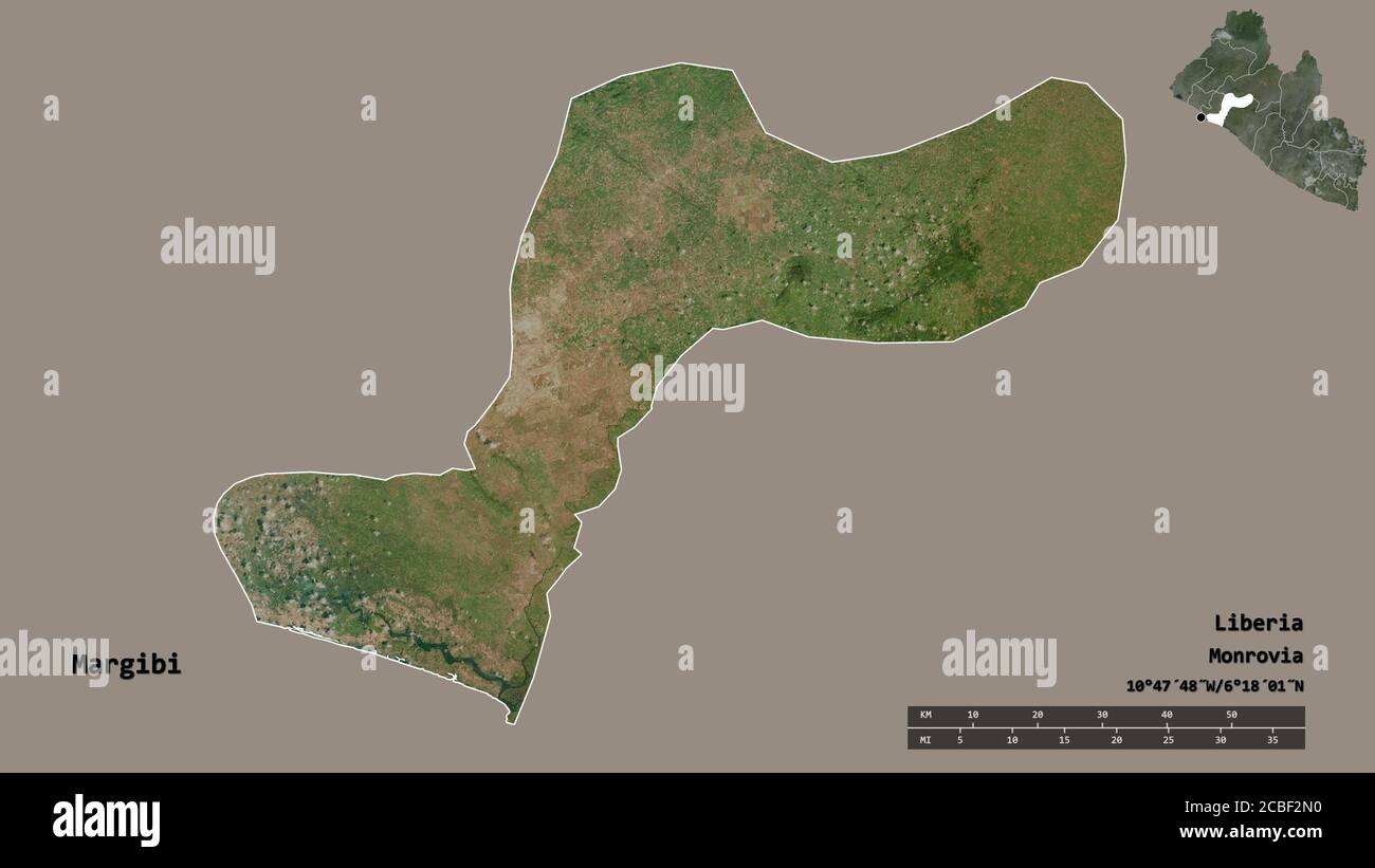 Shape of Margibi, county of Liberia, with its capital isolated on solid ...