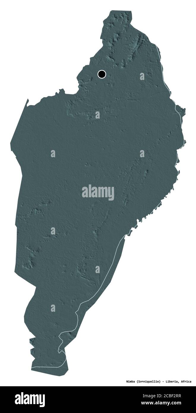 Shape of Nimba, county of Liberia, with its capital isolated on white ...