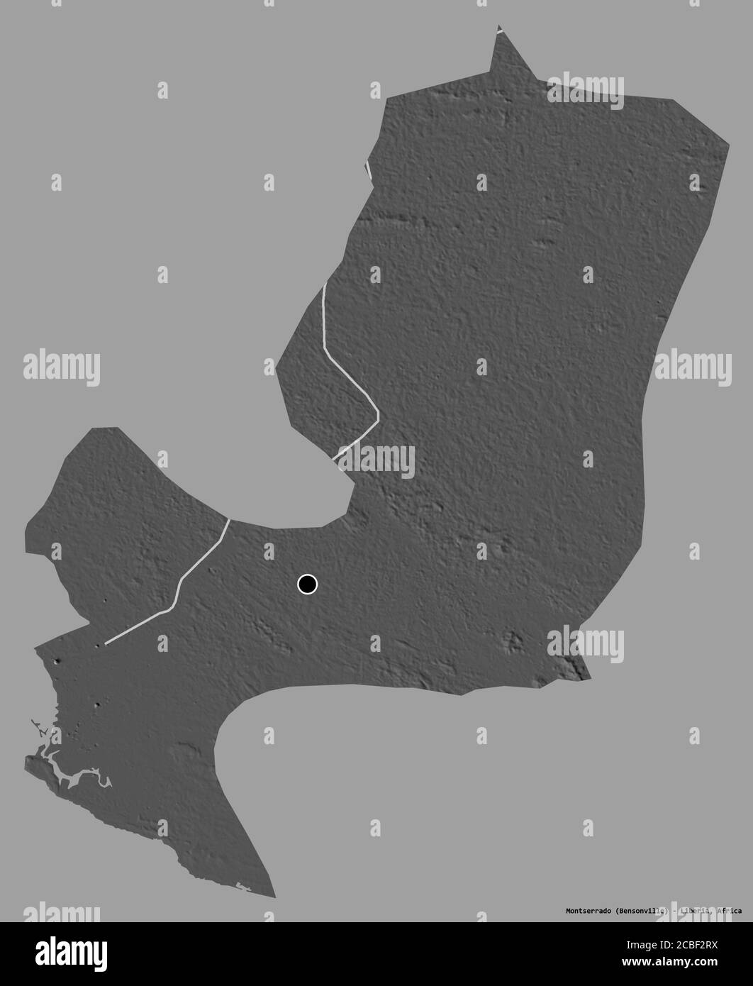 Shape of Montserrado, county of Liberia, with its capital isolated on a ...