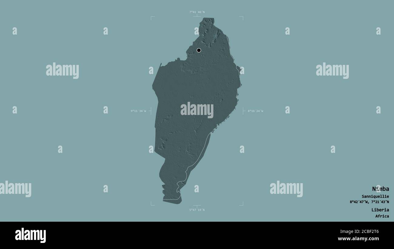 Area of Nimba, county of Liberia, isolated on a solid background in a ...