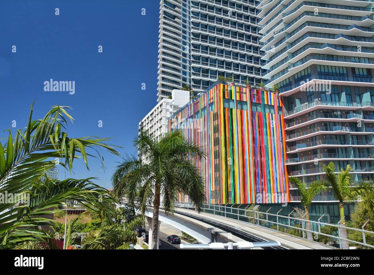 MIAMI BEACH, USA - MARCH 19, 2017 : Miami Downtown landmark, metromover ...