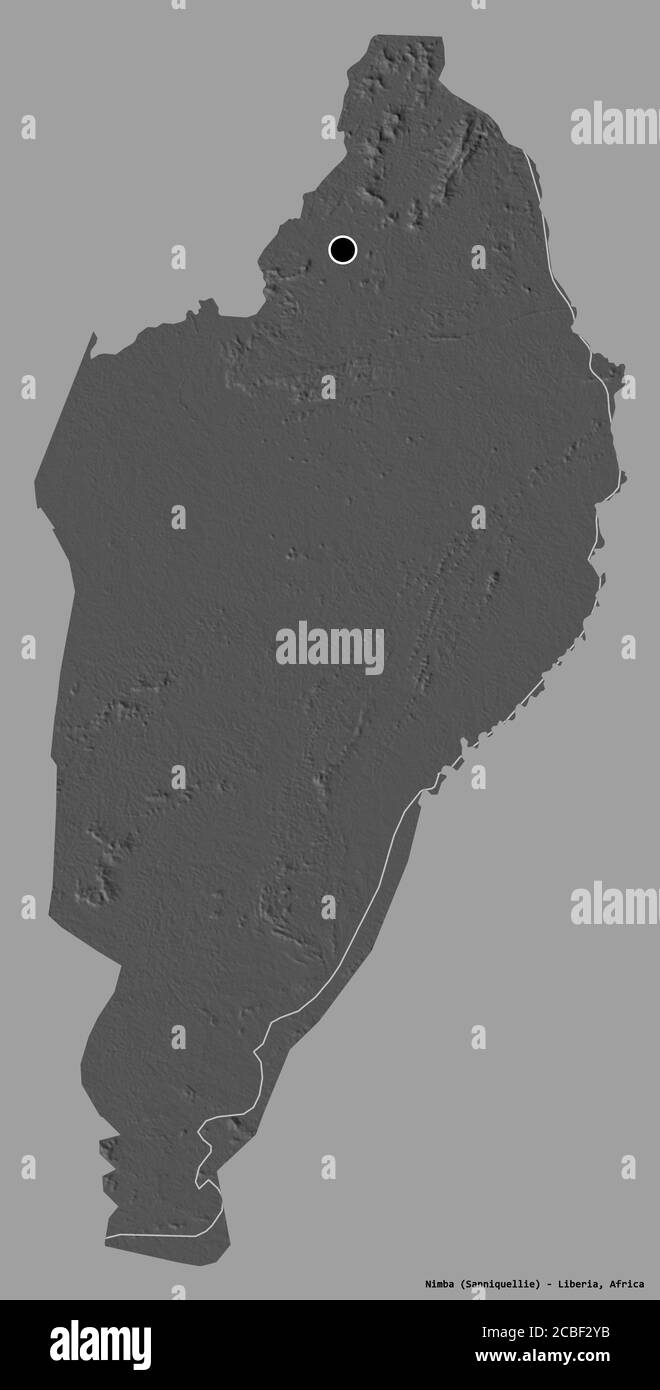 Shape of Nimba, county of Liberia, with its capital isolated on a solid ...