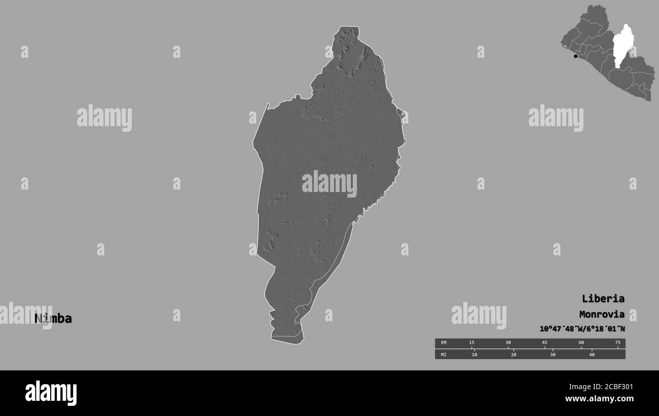 Shape of Nimba, county of Liberia, with its capital isolated on solid ...