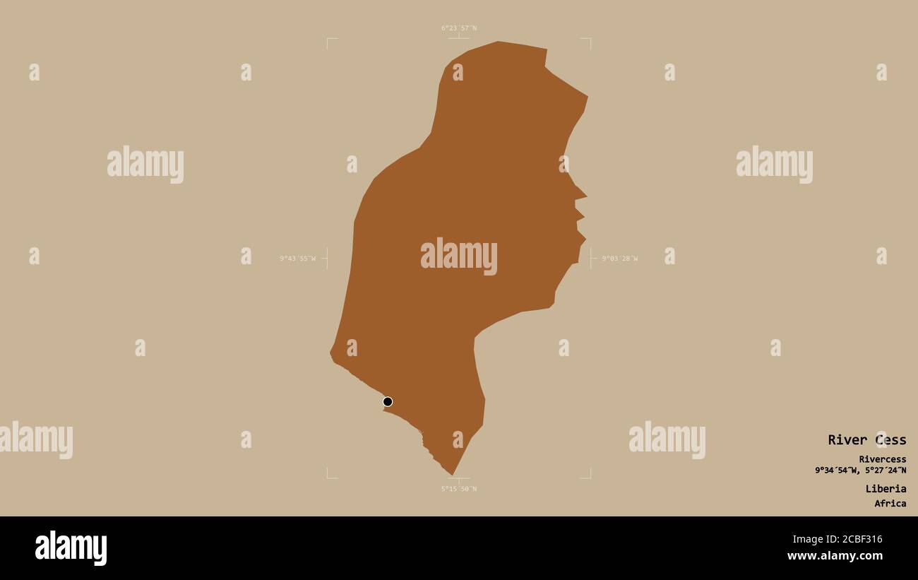 Area of River Cess, county of Liberia, isolated on a solid background ...