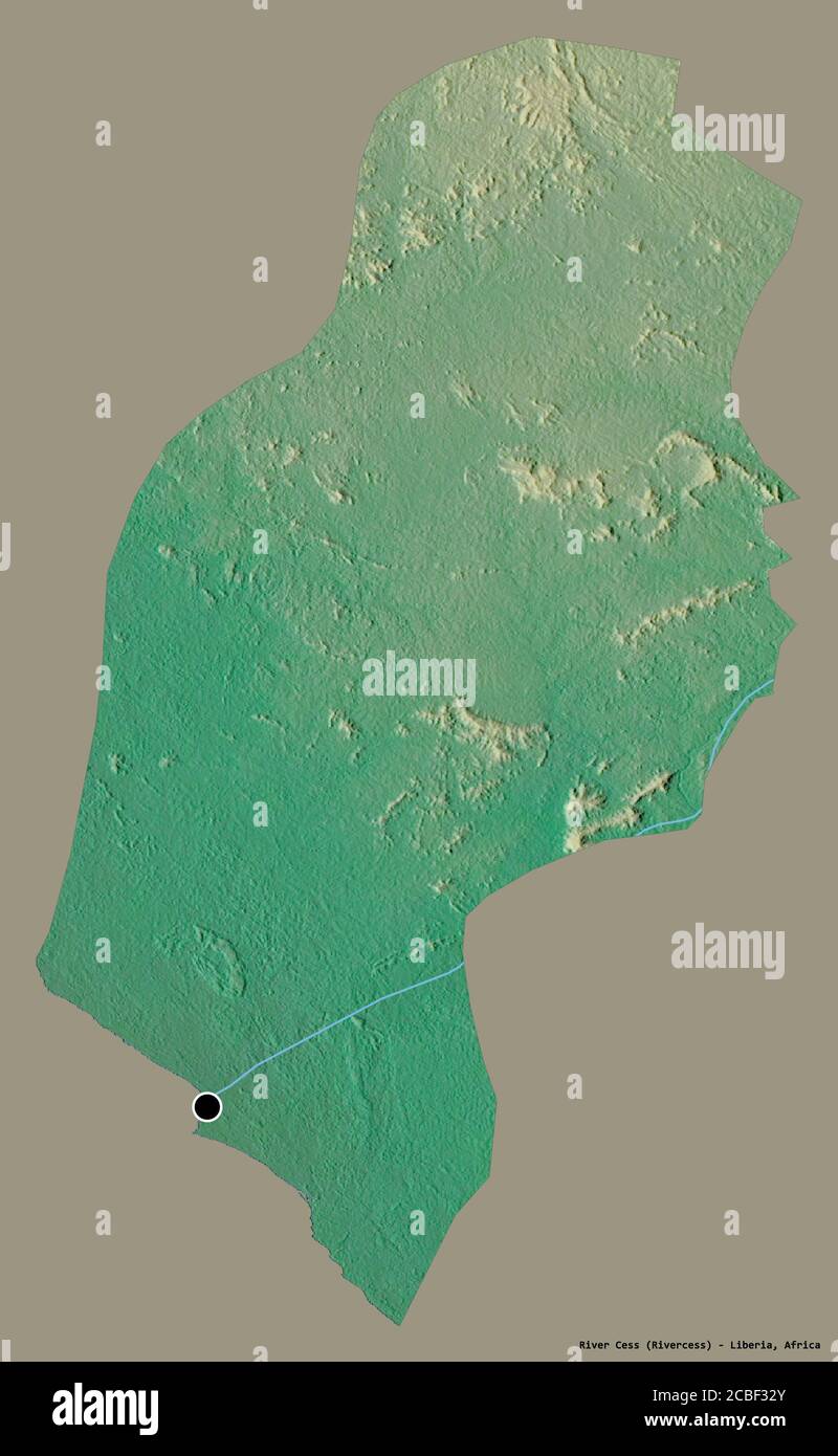 Shape of River Cess, county of Liberia, with its capital isolated on a ...