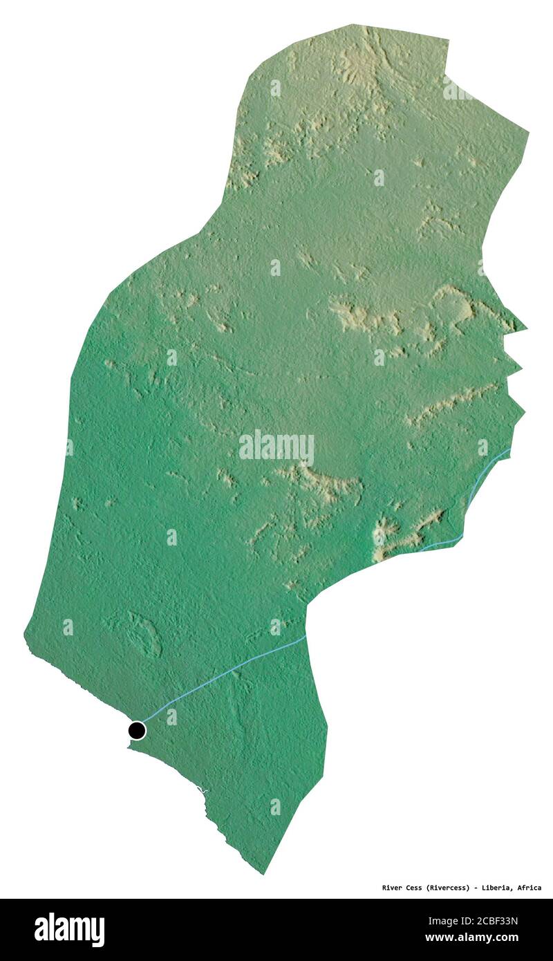 Shape of River Cess, county of Liberia, with its capital isolated on ...