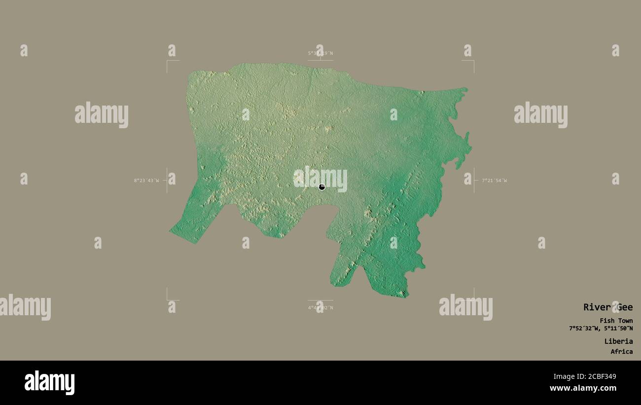 Area of River Gee, county of Liberia, isolated on a solid background in ...