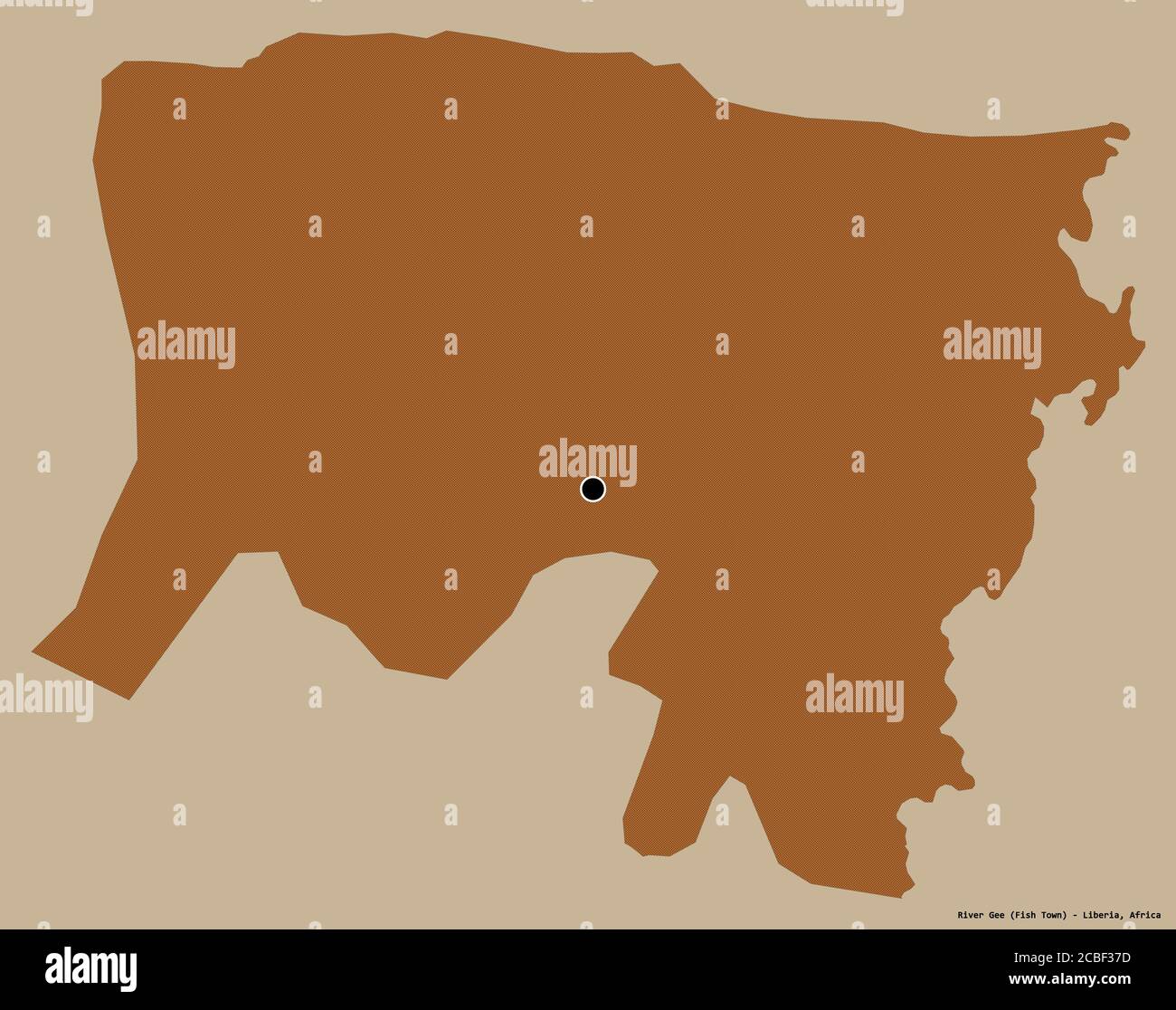 Shape of River Gee, county of Liberia, with its capital isolated on a ...