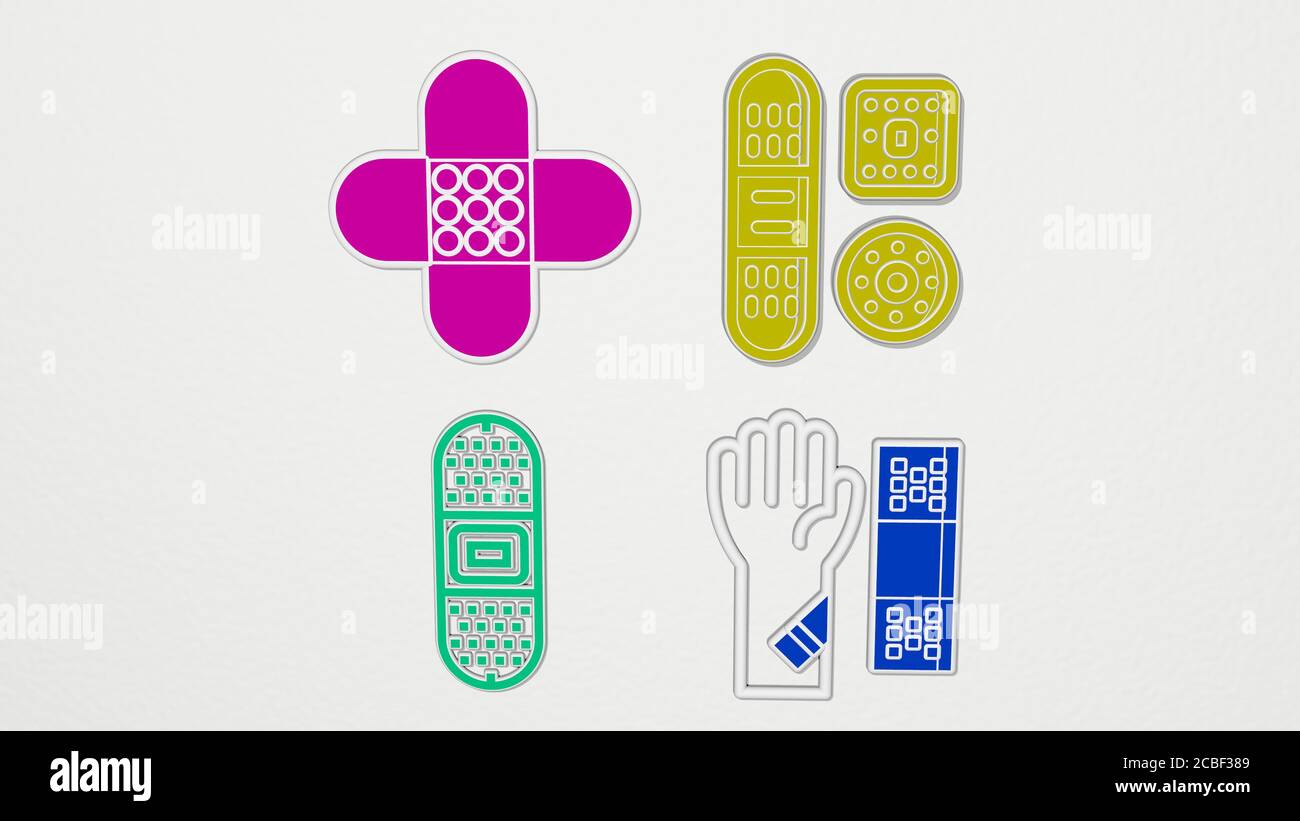 PLASTER colorful set of icons - 3D illustration for background and wall ...