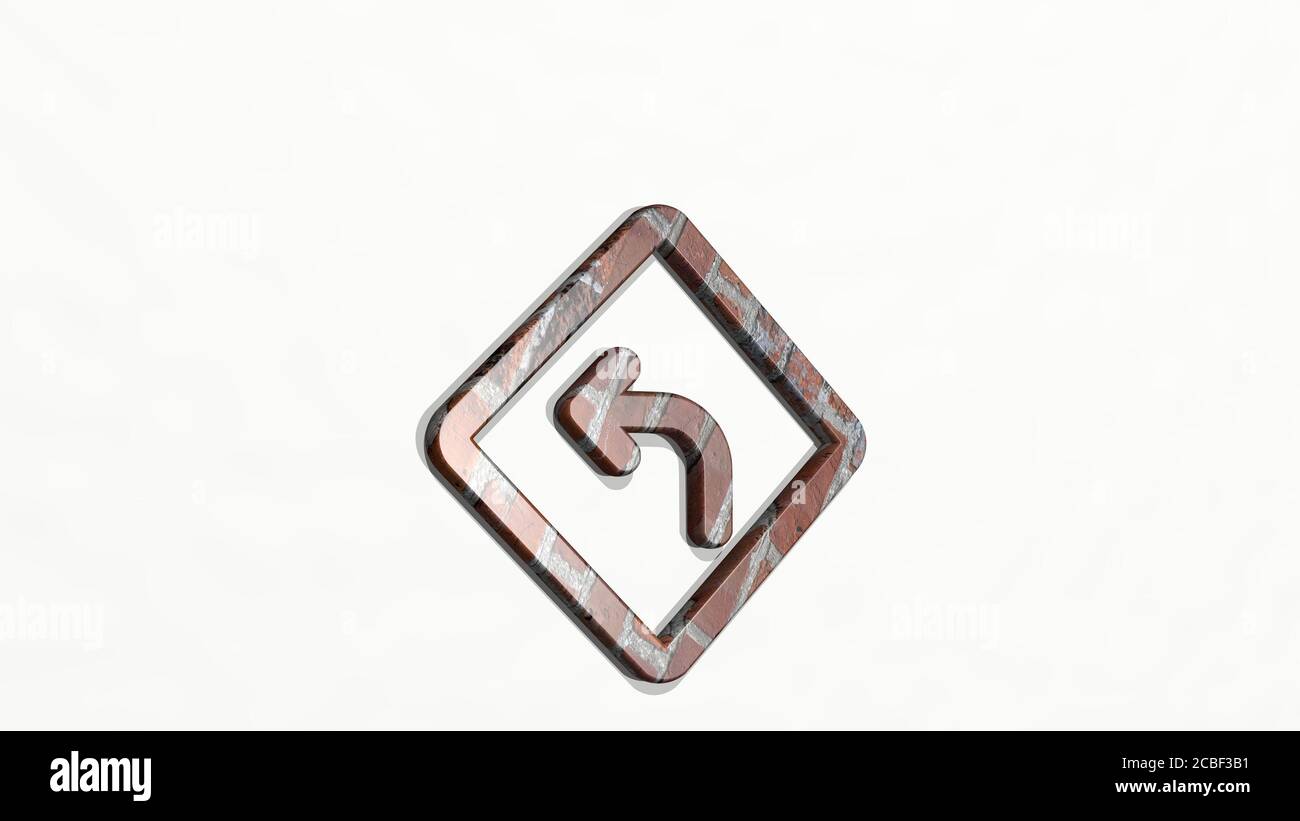 road sign turn left 3D icon on the wall - 3D illustration for ...