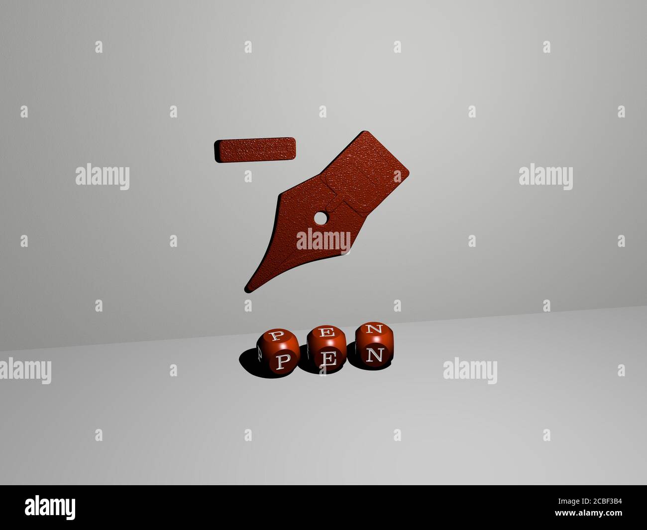 3D illustration of PEN graphics and text made by metallic dice letters ...