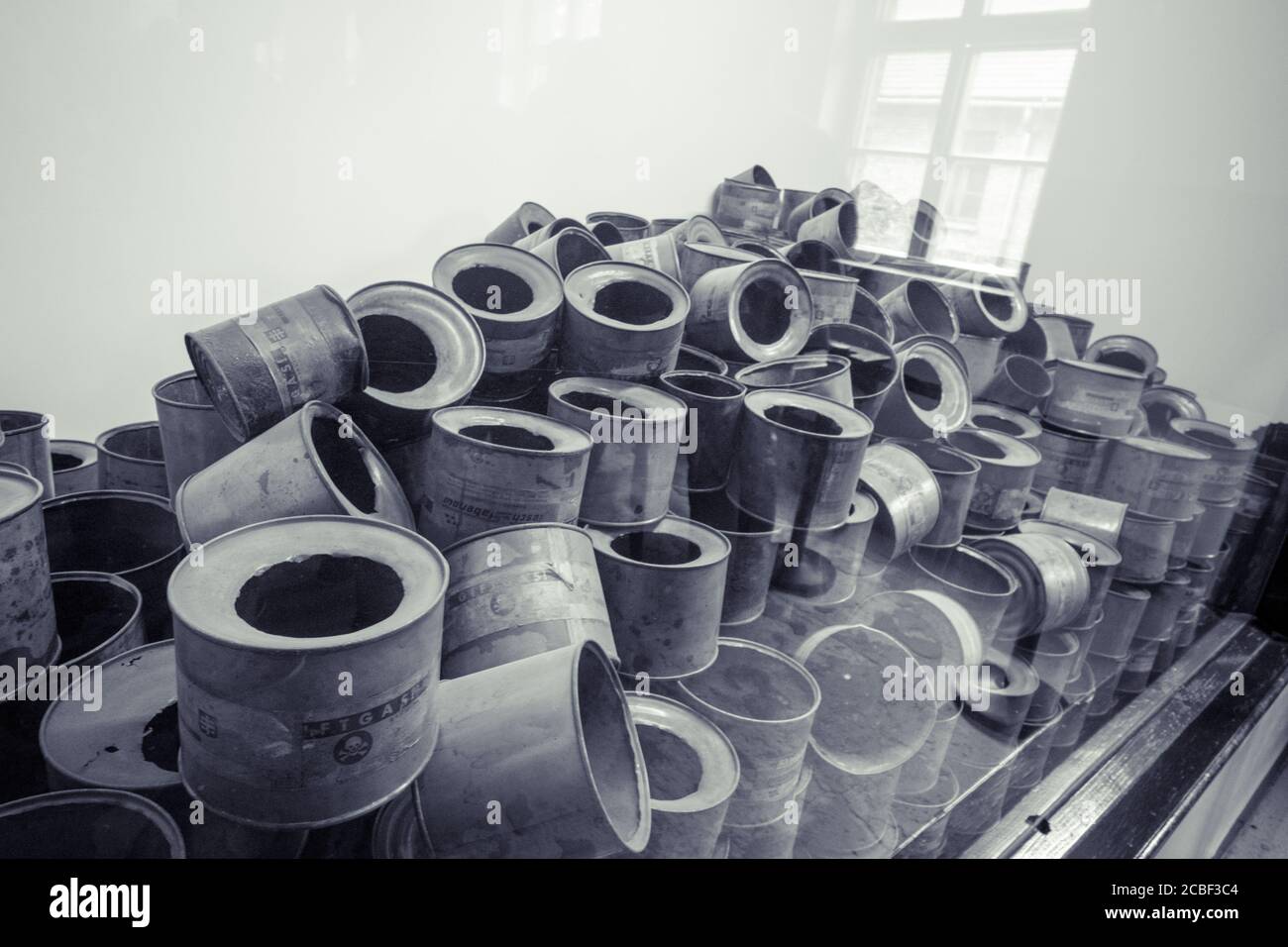 Cyclone B cans in Auschwitz Museum Stock Photo - Alamy