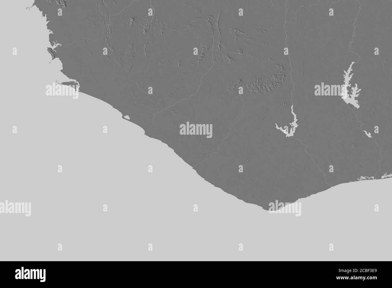 Extended area of Liberia. Bilevel elevation map. 3D rendering Stock ...