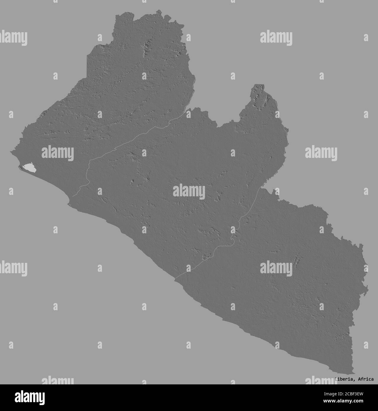 Shape of Liberia with its capital isolated on a solid color background ...