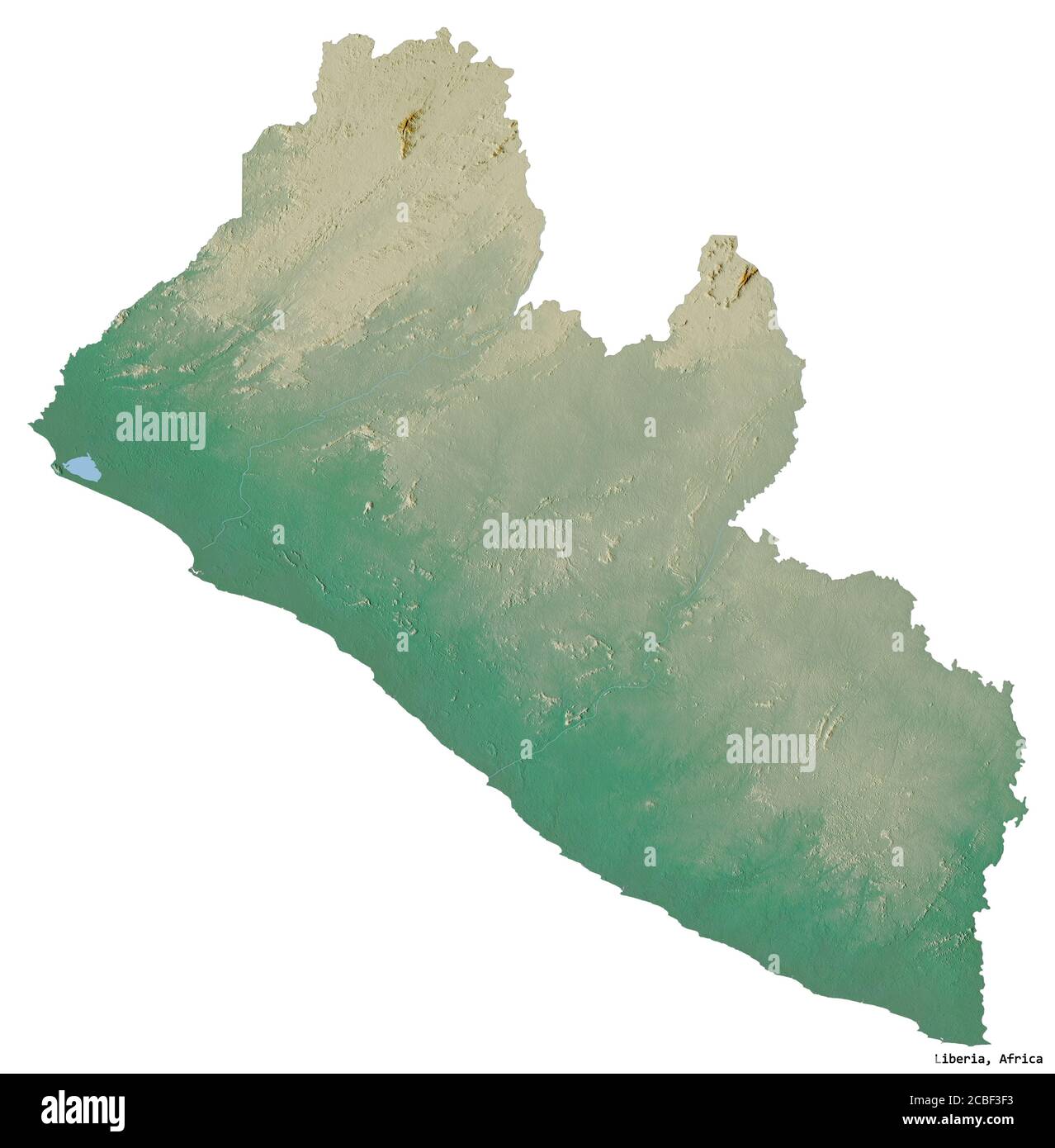 Shape of Liberia with its capital isolated on white background ...