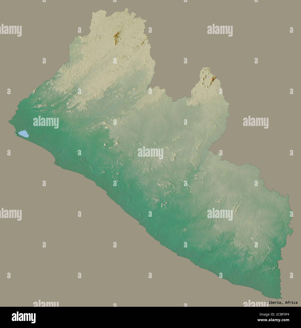 Shape of Liberia with its capital isolated on a solid color background ...